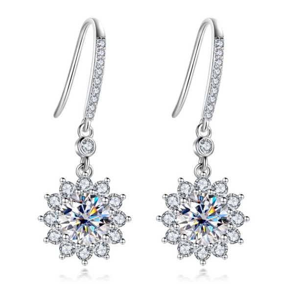 Jewelry | Certified 2ct Tw Moissanite Diamond Sunflower Drop Earrings New | Poshmark
